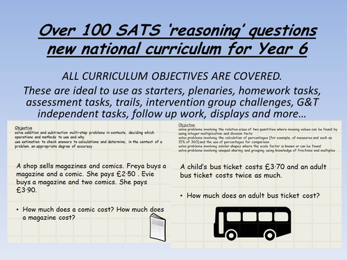 over 100 SATS 'REASONING' questions based on ALL year 6 maths ...