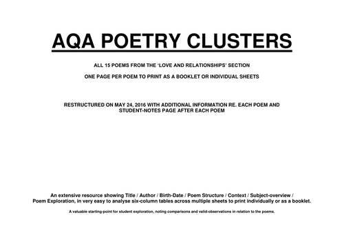 GCSE POETRY - LOVE AND RELATIONSHIPS CLUSTER (FULL 15 POEM ANALYSIS ...