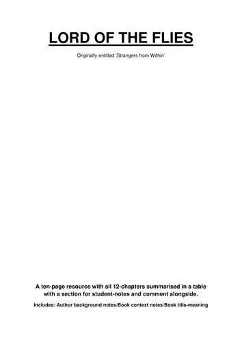 LORD OF THE FLIES - 12 CHAPTER ANALYSIS WITH STUDENT RESPONSE SECTIONS ...