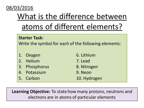 What is the difference between atoms of different elements? | Teaching Resources