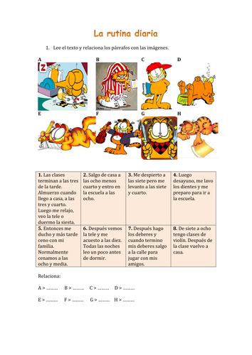 Examen o actividad sobre la rutina diaria | Teaching Resources