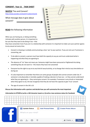 CONSENT Myths and Facts WORKSHEETS KS4 Sex and Relationships Rape by ...