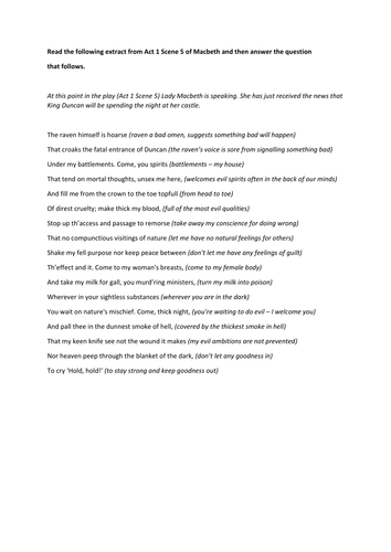 Lady Macbeth extract question | Teaching Resources