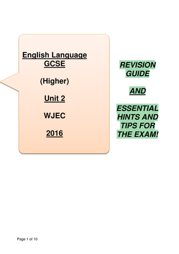 GCSE ENGLISH LANGUAGE REVISION GUIDE FOR THE OLD SPEC WJEC UNIT 2 (2014 ...