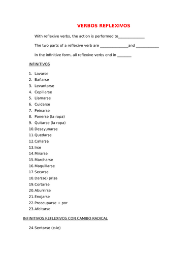 Reflexive verbs Spanish | Teaching Resources