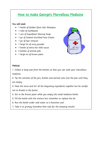 My Marvellous Medicine by juliannebritton - Teaching Resources - Tes