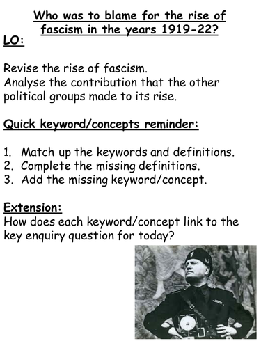 The rise of fascism 1919-1922 revision lesson | Teaching Resources