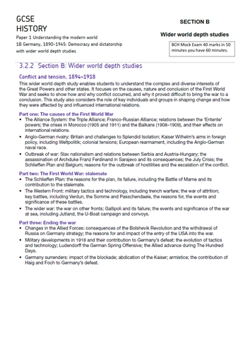 AQA GCSE Conflict and Tension 1894-1918 World War One Mock Examination ...