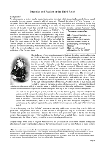 Eugenics and Racism in the Third Reich - National Socialist racial ...