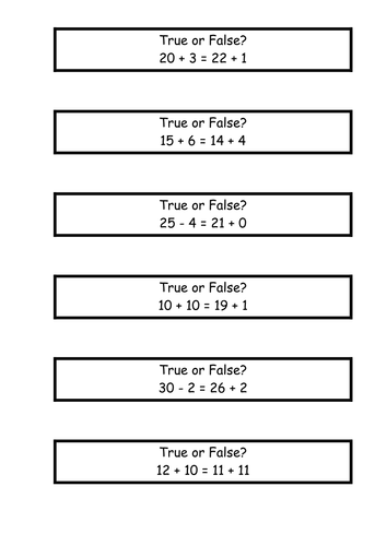True or False Questions - Maths - balancing - LA, MA, & HA | Teaching ...
