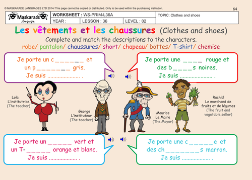 FRENCH (UNIT 7: MY HOME/ TRANSPORT/ SUMMER HOLIDAY): Y4-Y5: My clothes ...
