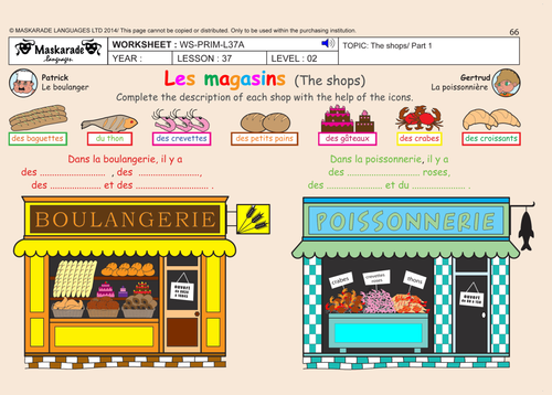 FRENCH (UNIT 7: MY HOME/ TRANSPORT/HOLIDAYS): Y4 - Y5: The shops ...