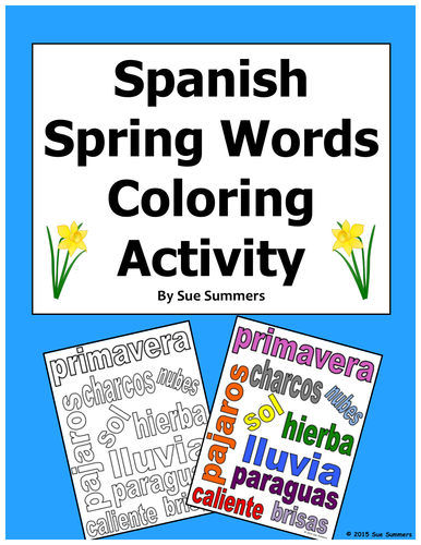 Spanish Spring Vocabulary Coloring Activity and Classroom Sign ...