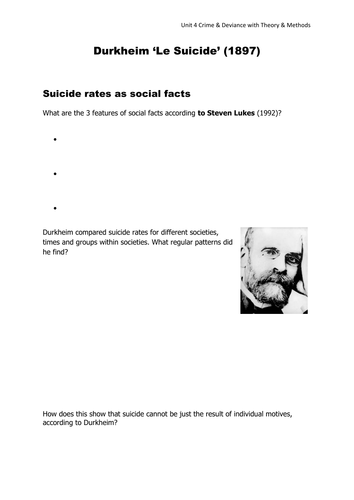 The sociology of suicide study and revision pack | Teaching Resources