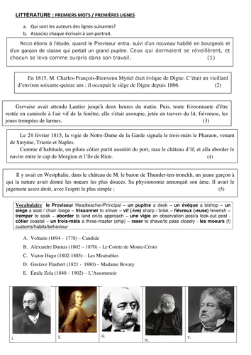 Quiz littérature française / French literature | Teaching Resources