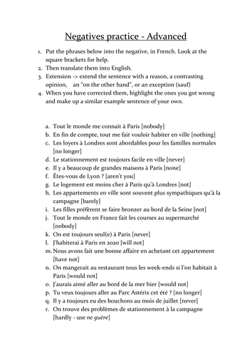 List Of French Negatives