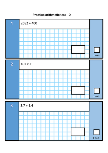 Practice arithmetic test D - SATs revision | Teaching Resources Practice arithmetic test D - SATs revision | Teaching Resources