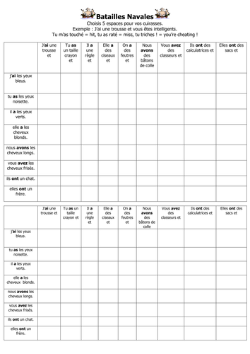 French Teaching Resources: PowerPoint Presentation, Battleships Game ...