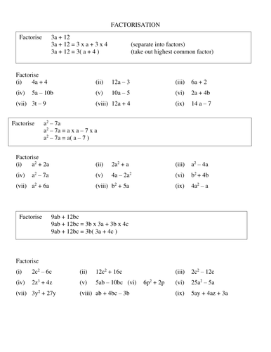 Factorisation | Teaching Resources Factorisation | Teaching Resources