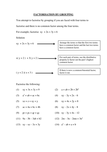 Factorisation by grouping | Teaching Resources
