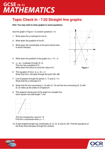 OCR Maths: Initial learning for GCSE - Check In Test 7.02 Straight line ...