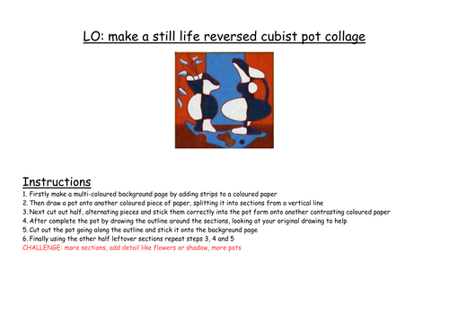 Still Life Reversed Cubist Pot Collage | Teaching Resources