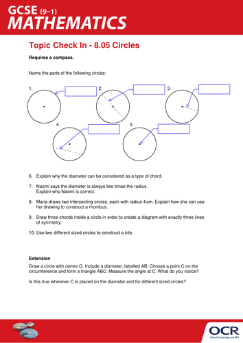 OCR Maths: Initial learning for GCSE - Check In Test 8.05 Circles ...