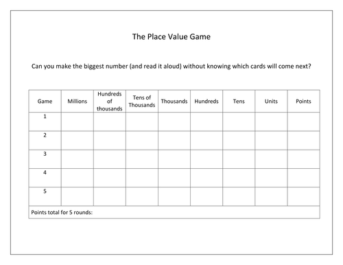 Place Value Game for primary numeracy | Teaching Resources