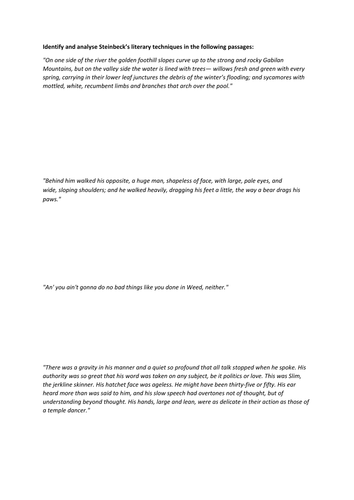 GCSE or Nat 5 OMAM Revision - Identify and analyse Steinbeck's ...
