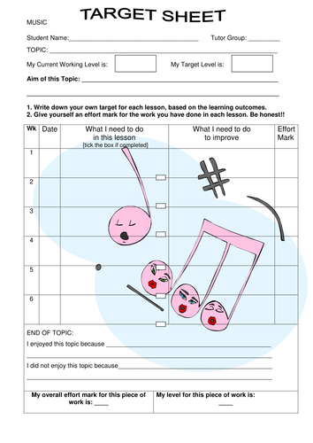 MUSIC SELF ASSESSMENT SHEETS | Teaching Resources