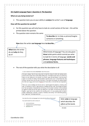 NEW AQA English Language Paper 1: Question 2 Revision | Teaching Resources NEW AQA English Language Paper 1: Question 2 Revision | Teaching Resources