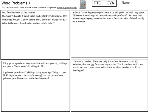 Problem Solving Sheets | Teaching Resources