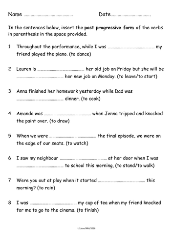 Past progressive form worksheets Years 5/6 by lynellie - Teaching ...