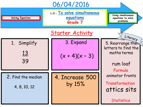 Solving Simultaneous Equations | Teaching Resources Solving Simultaneous Equations | Teaching Resources