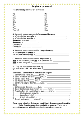 French Teaching Resources: Emphatic Pronouns Worksheet. by rachelburman ... French Teaching Resources: Emphatic Pronouns Worksheet. by rachelburman ...