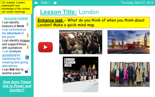 London by William Blake (low-mid ability) AQA Anthology | Teaching ...