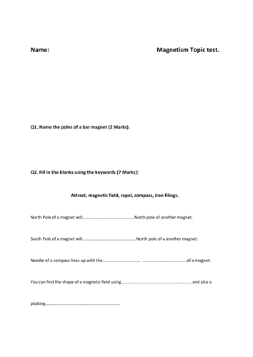 Magnetism Test | Teaching Resources