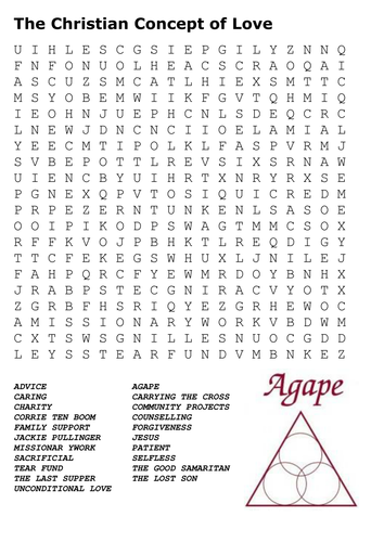 The Christian Concept of Love (Agape) Word Search by sfy773 | Teaching ...