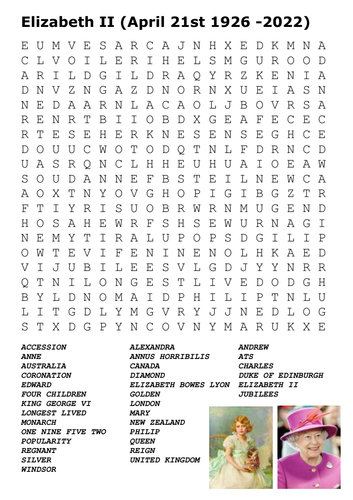 Elizabeth II Word Search | Teaching Resources