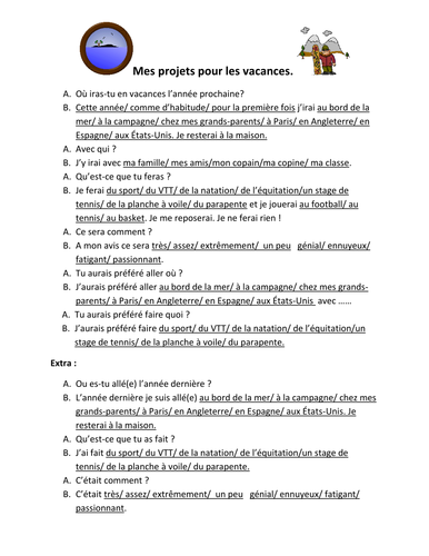 French Teaching Resources: Role Play: Future Holidays. | Teaching Resources