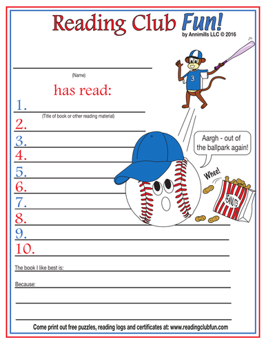 Time for Baseball Reading Log and Certificate Set by PuzzleFun ...