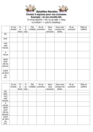 French Teaching Resources Battleships Game/ Lotto Grid & Song ...