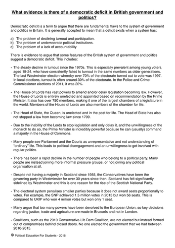 How far is there a democratic deficit in Britain? | Teaching Resources