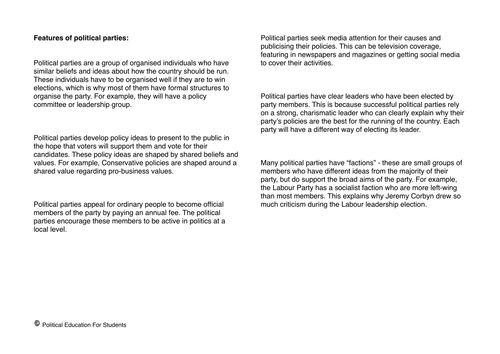 What are the features and functions of political parties? | Teaching Resources