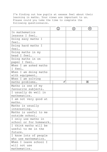 Pupil Questionnaire about Mathematics | Teaching Resources