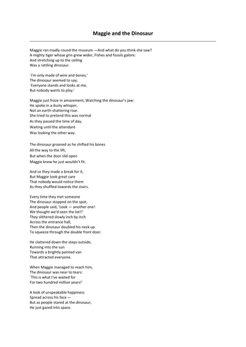 Narrative Poetry - Maggie and the Dinosaur comprehension and answers ...