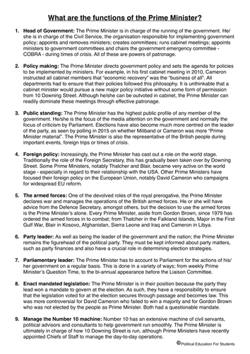 What are the functions and powers of the Prime Minister? | Teaching ...