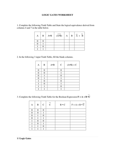 Logic Gates Worksheet | Teaching Resources Logic Gates Worksheet | Teaching Resources