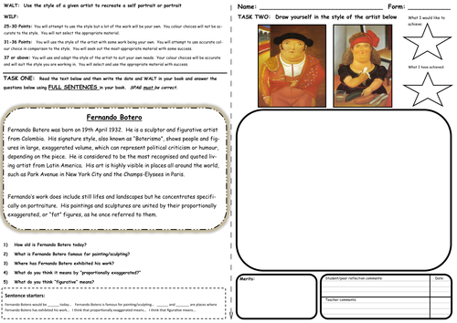 Year 8/9 - Portrait Artists Project - Change your Stlye/Before the ...