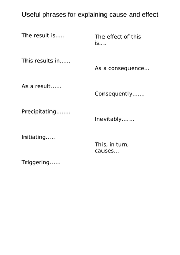 Speaking Frame for cause and effect | Teaching Resources